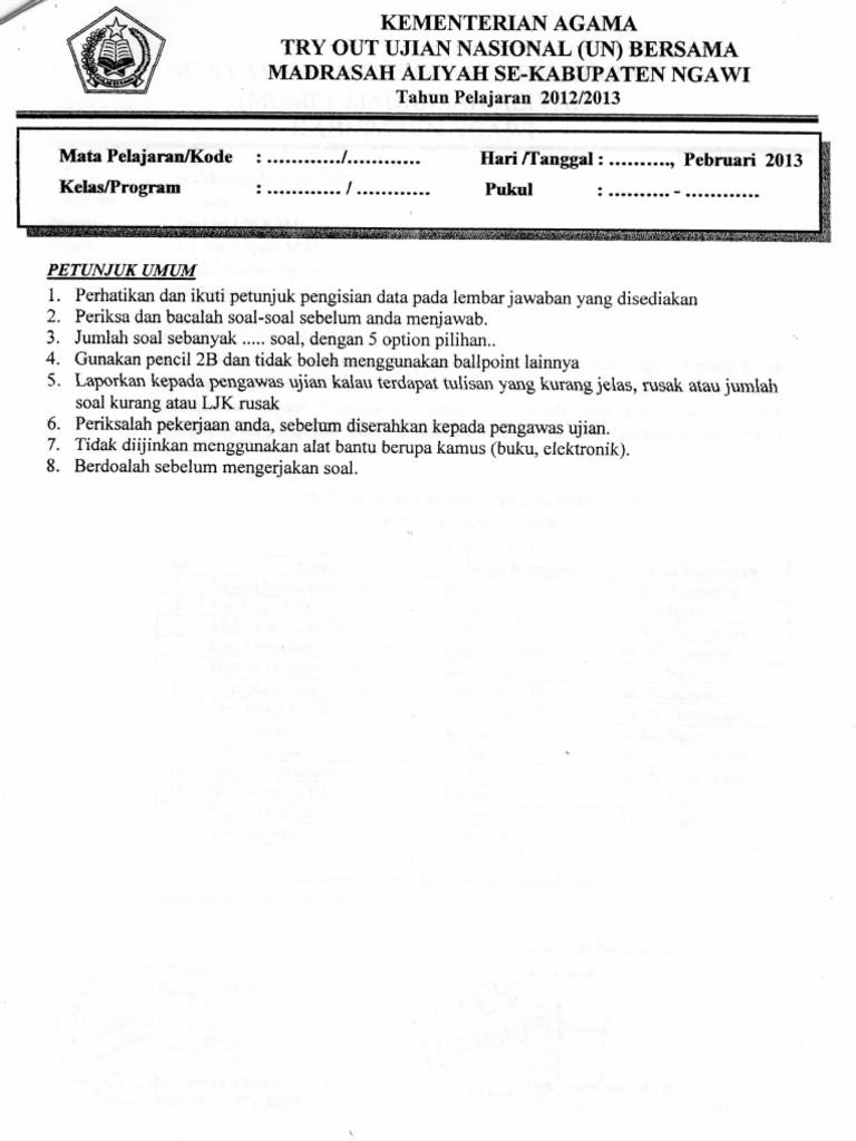 Kop Soal Try Out | PDF