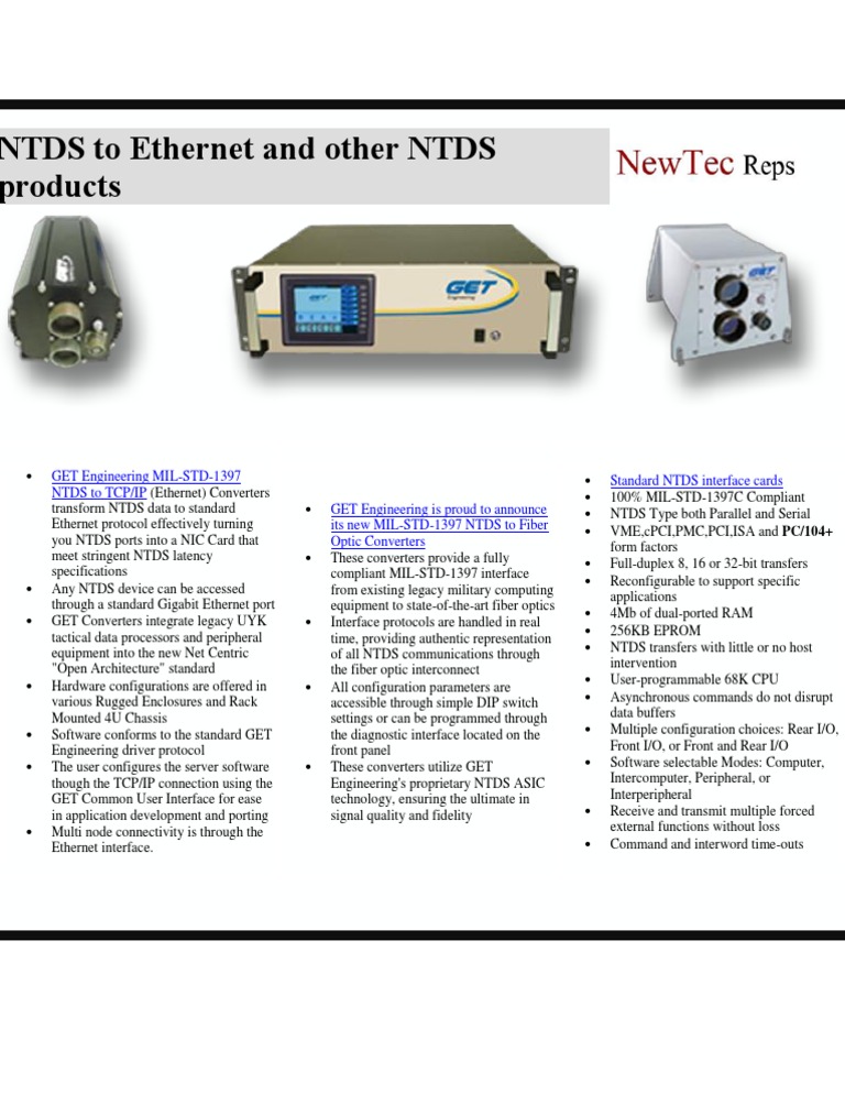 Newtec Reps NTDS To Ethernet | PDF | Ethernet | Office Equipment