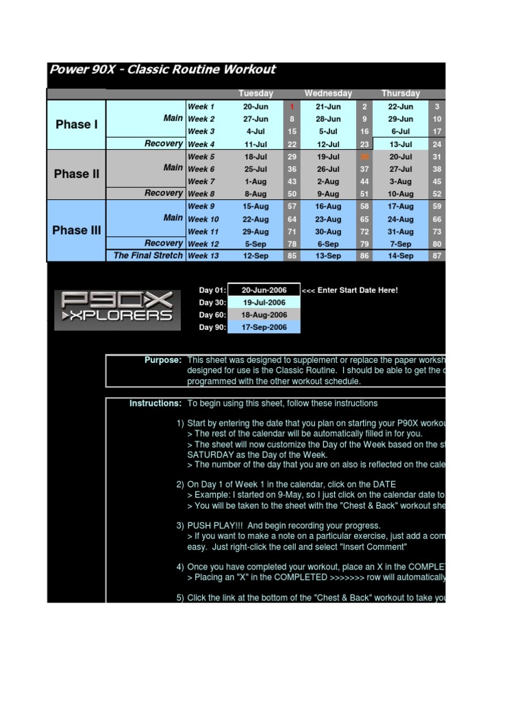 P90X Workout Excel Worksheet | PDF