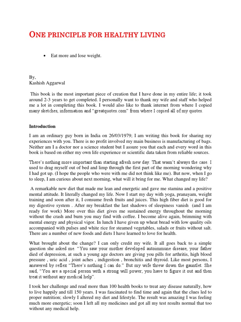 One Principle For Healthy Living 19.3.12 | PDF | Dieting | Meat