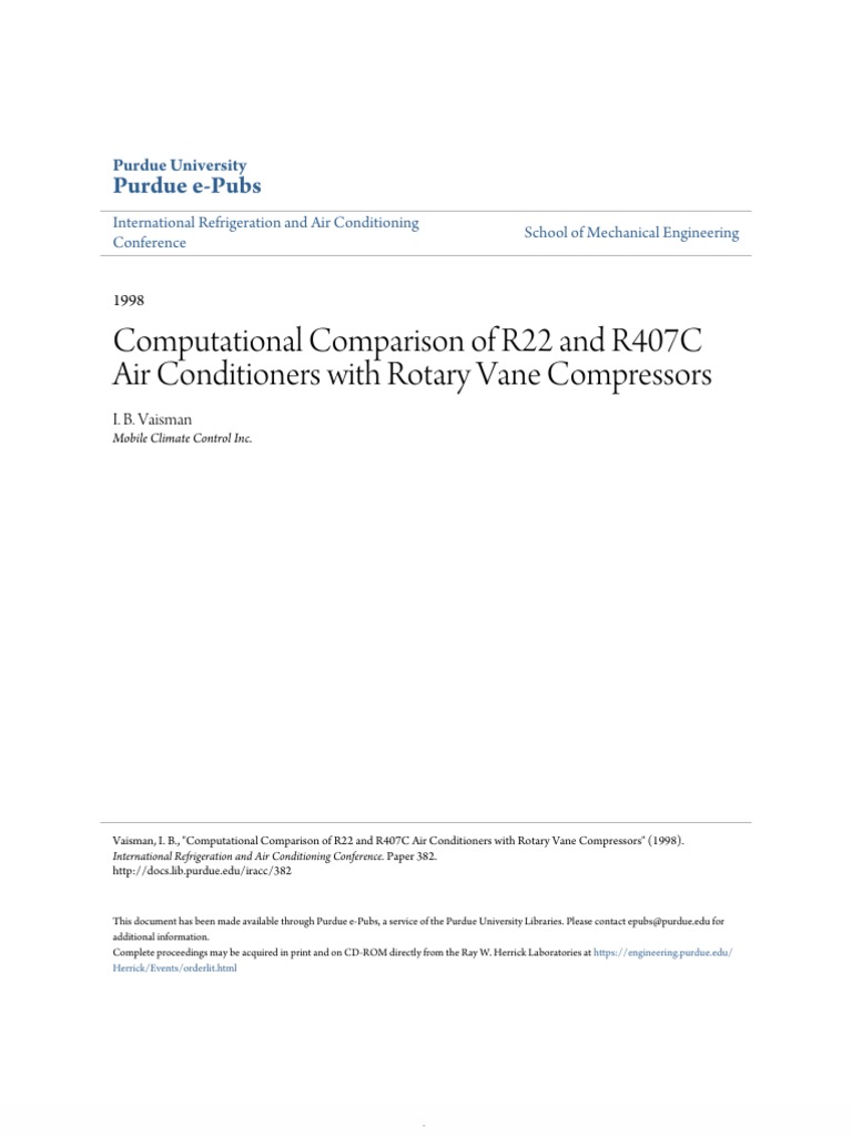 Comparison of r22 and r407c | PDF | Air Conditioning | Heat Exchanger