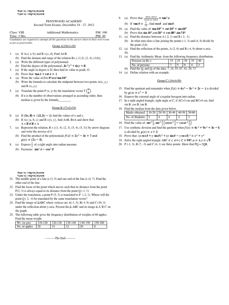 Question Maths For Class 8 | PDF | Angle | Teaching Mathematics