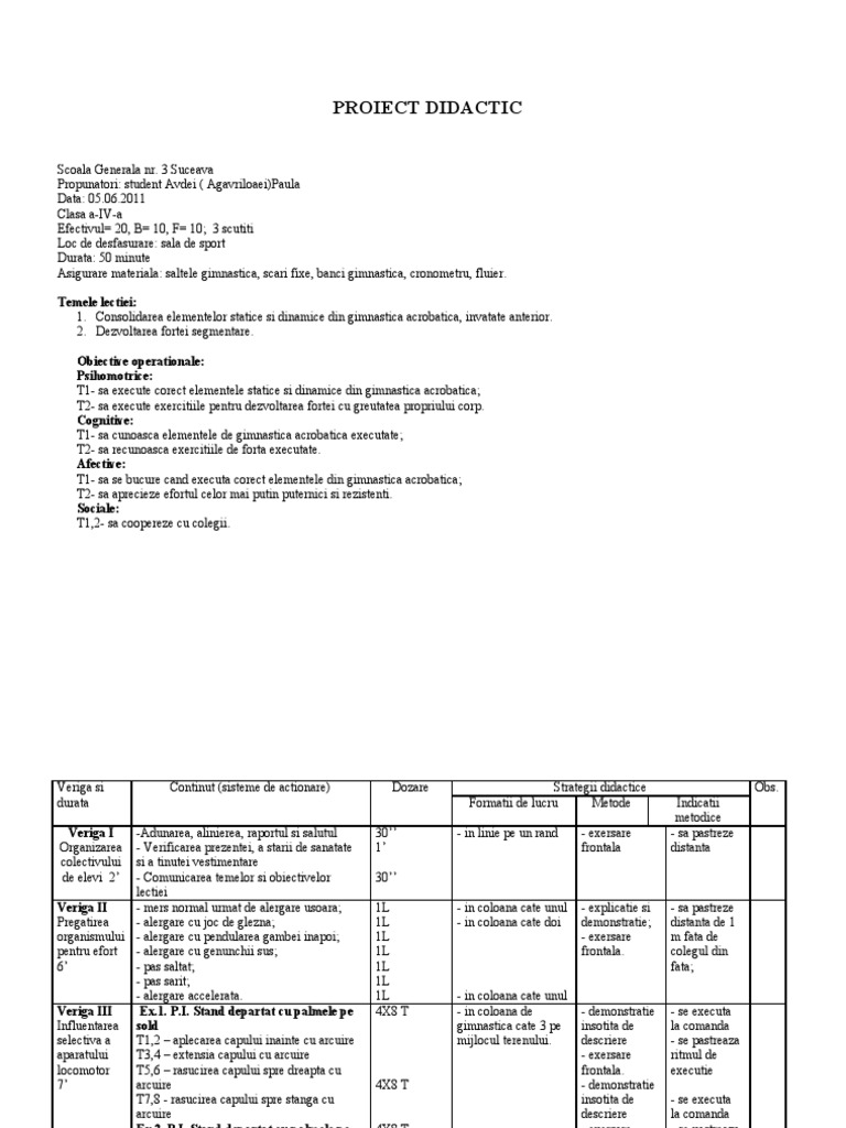 Proiect Didactic de Prezentat Educatie Fizica