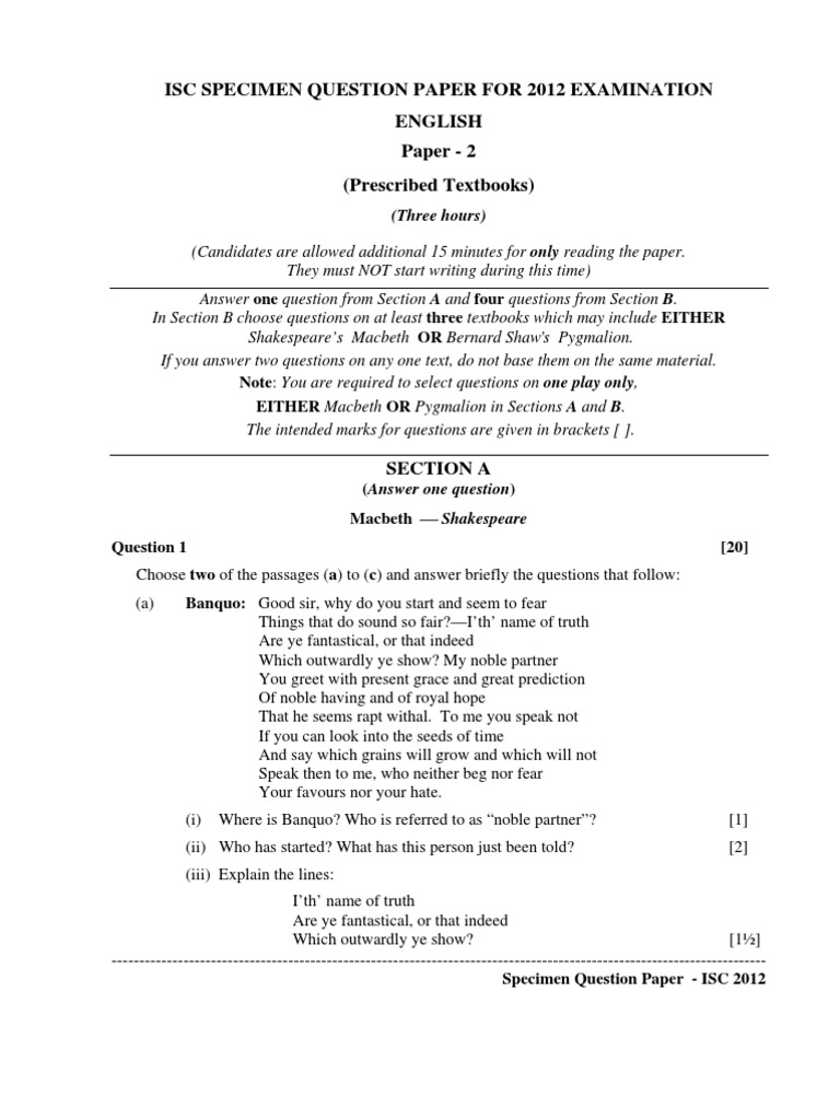 English Paper | PDF | Macbeth | Pygmalion (Play)