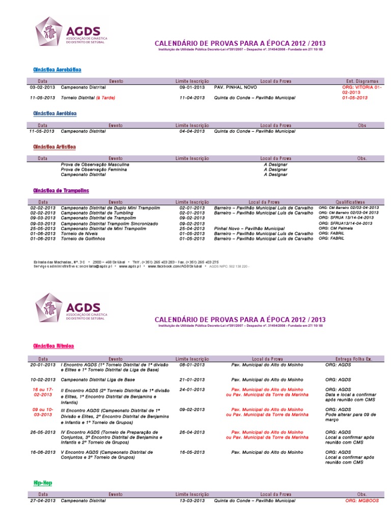 Calendário de Eventos AGDS | PDF | Concorrência | Exercício físico