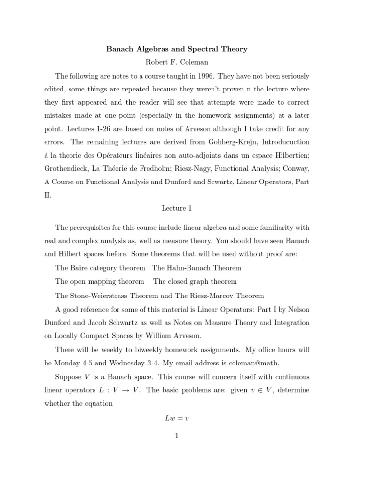 Banach Algebras Course Notes | PDF | Banach Space | Hilbert Space
