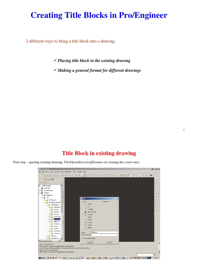 Pro/Engineer Title Block Creation | PDF | File Format | Computer Data