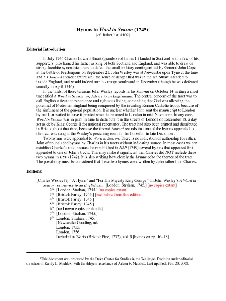 Hymns in Word in Season 1745 | PDF | John Wesley | Charles Edward Stuart
