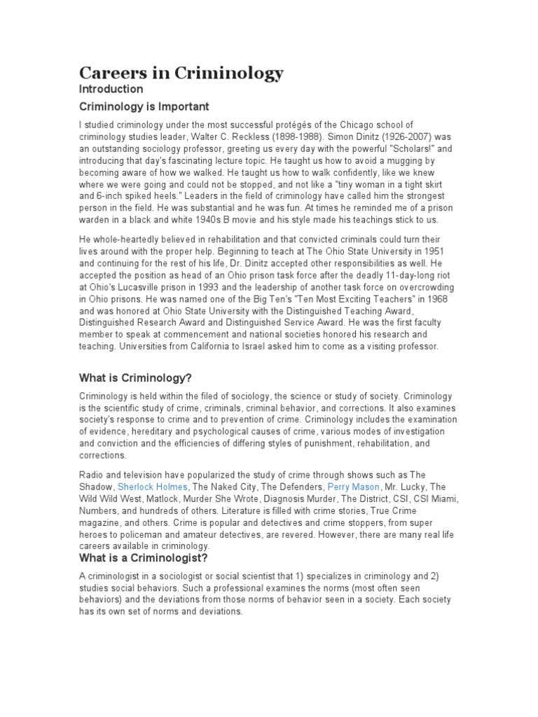 Careers in Criminology | PDF | Criminology | Offender Profiling
