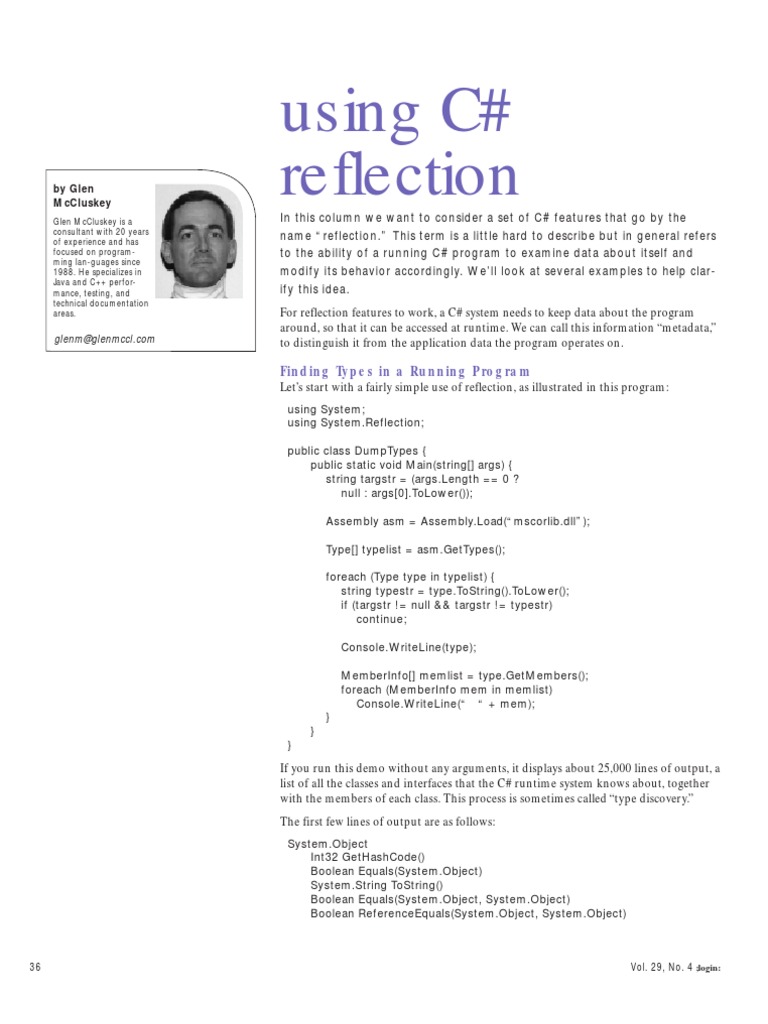 Using C# Reflection: Finding Types in A Running Program | PDF | C Sharp ...