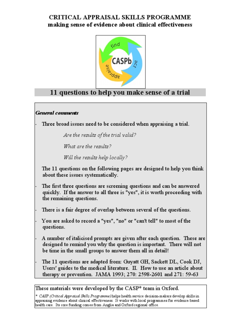 11 QUESTIONS CRITICAL APPRAISAL | PDF | Clinical Medicine | Health Sciences