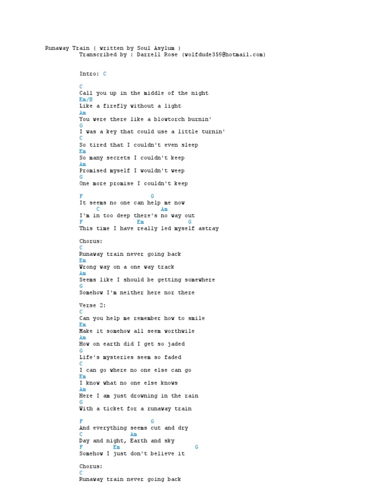Runaway Train Lyrics and Chords | PDF