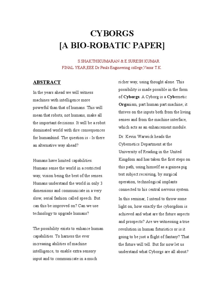 CYBORGS Paper Presenting | PDF | Cyborg | Prosthesis