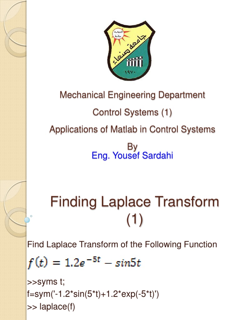 Matlab #1 | PDF | Laplace Transform | Mathematical Concepts