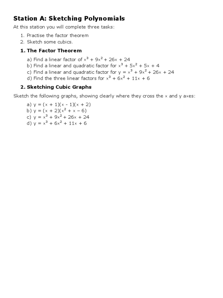 Station A: Sketching Polynomials: 1. The Factor Theorem | Download Free ...