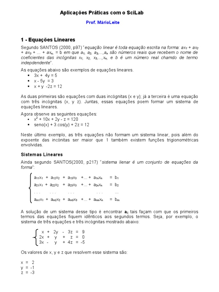 APSci Lab | PDF | Sistema de equações lineares | Equações