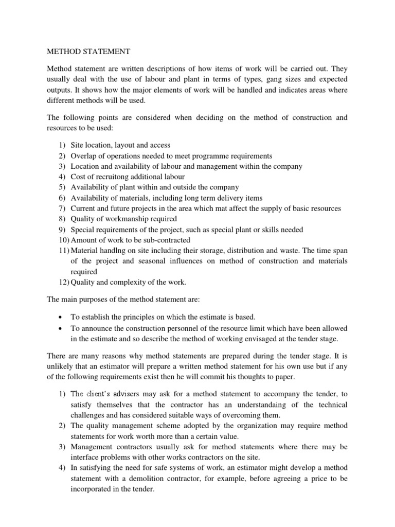 Method Statement | Resource | Occupational Safety And Health
