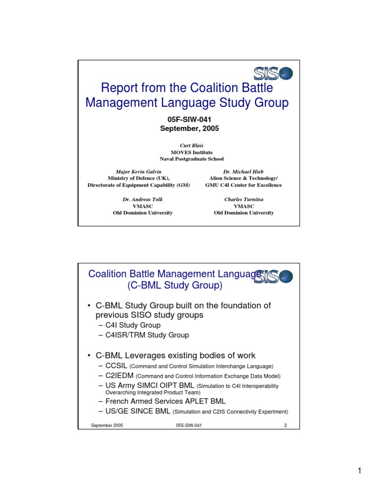 Report From The Coalition Battle Management Language Study Group | PDF | Command And Control ...