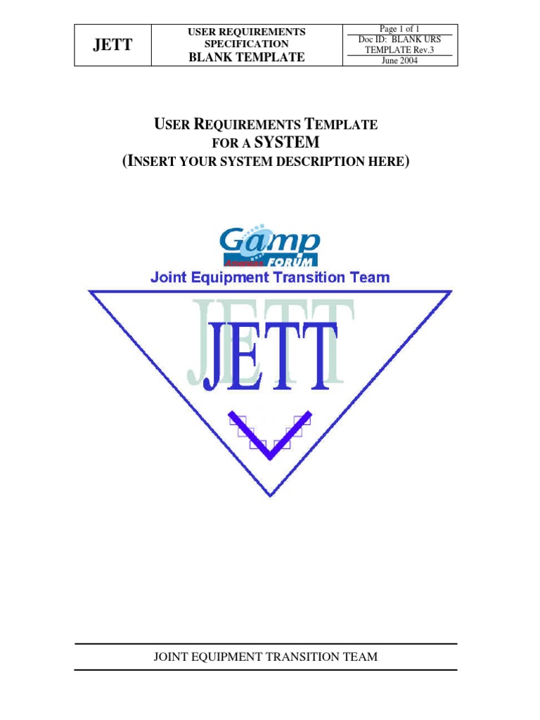 URS template Blank | Specification (Technical Standard) | Verification ...