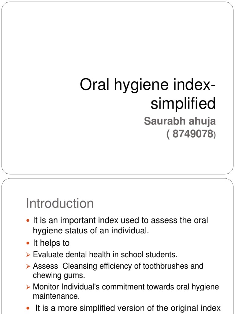Oral Hygeine Index | PDF | Tooth | Oral Hygiene