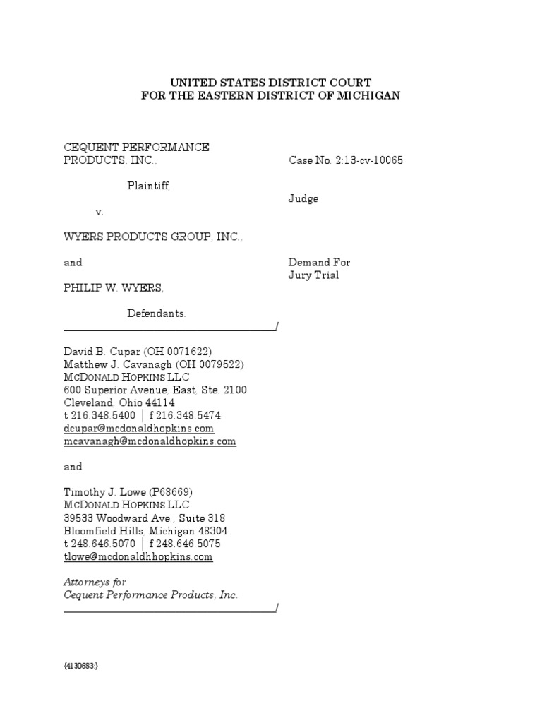 Cequent Performance Products v. Wyers Products Group Et. Al. | PDF ...