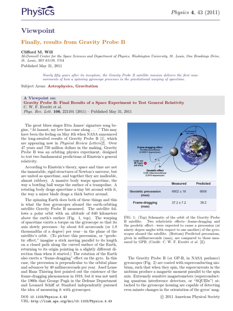 Finally, Results From Gravity Probe B | PDF | Gyroscope | Gravity
