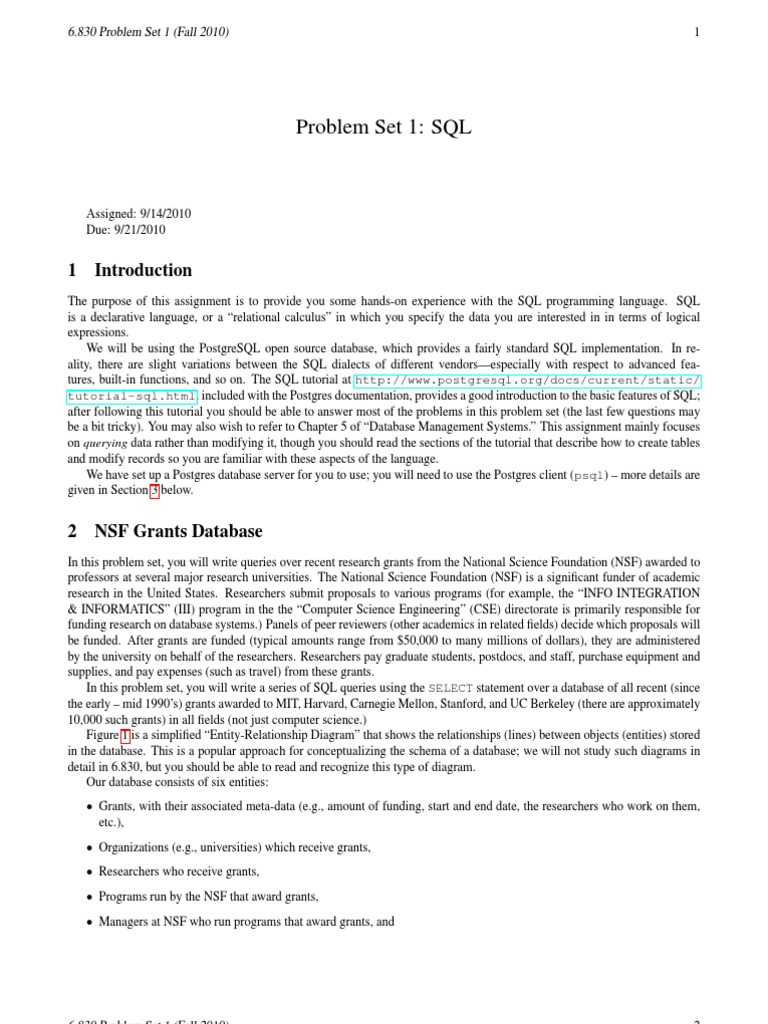 Problem Set 1: SQL | Download Free PDF | Postgre Sql | Sql