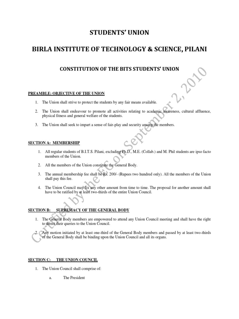Student Union Constitution | PDF | Oath Of Office | Elections