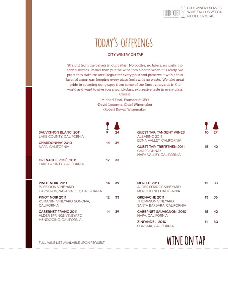 CW Restaurant Menu | PDF | California Wine | Wine Grape Varieties