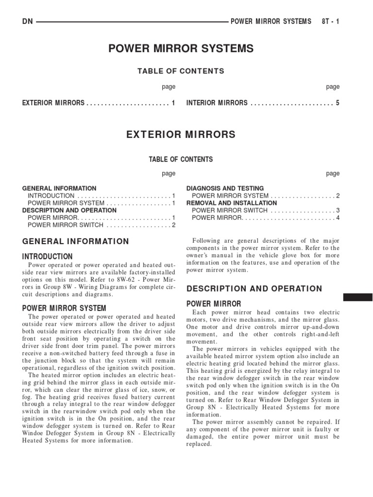 Power Mirror Systems Overview | PDF | Electrical Connector | Switch