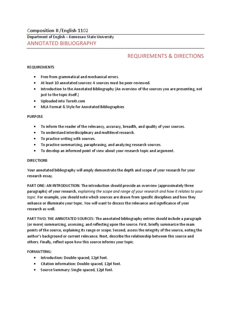Annotated Bibliography Directions | PDF | Bibliography | Citation