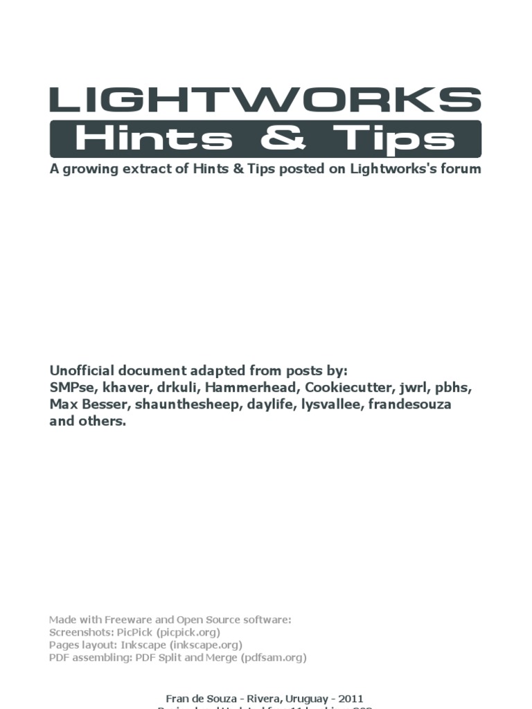 Lightworks Hints & Tips For Version 11 | PDF | Keyboard Shortcut ...