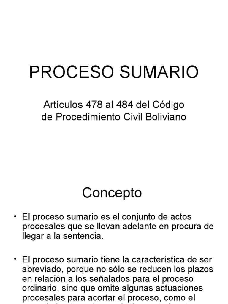 Proceso Sumario en Bolivia: Definición y Características | PDF