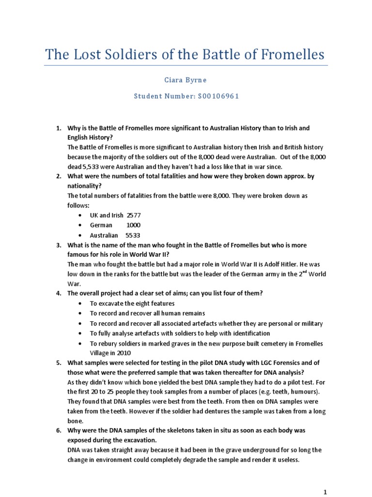Battle of Fromelles: Australian Losses and Recovery | PDF | Dna ...