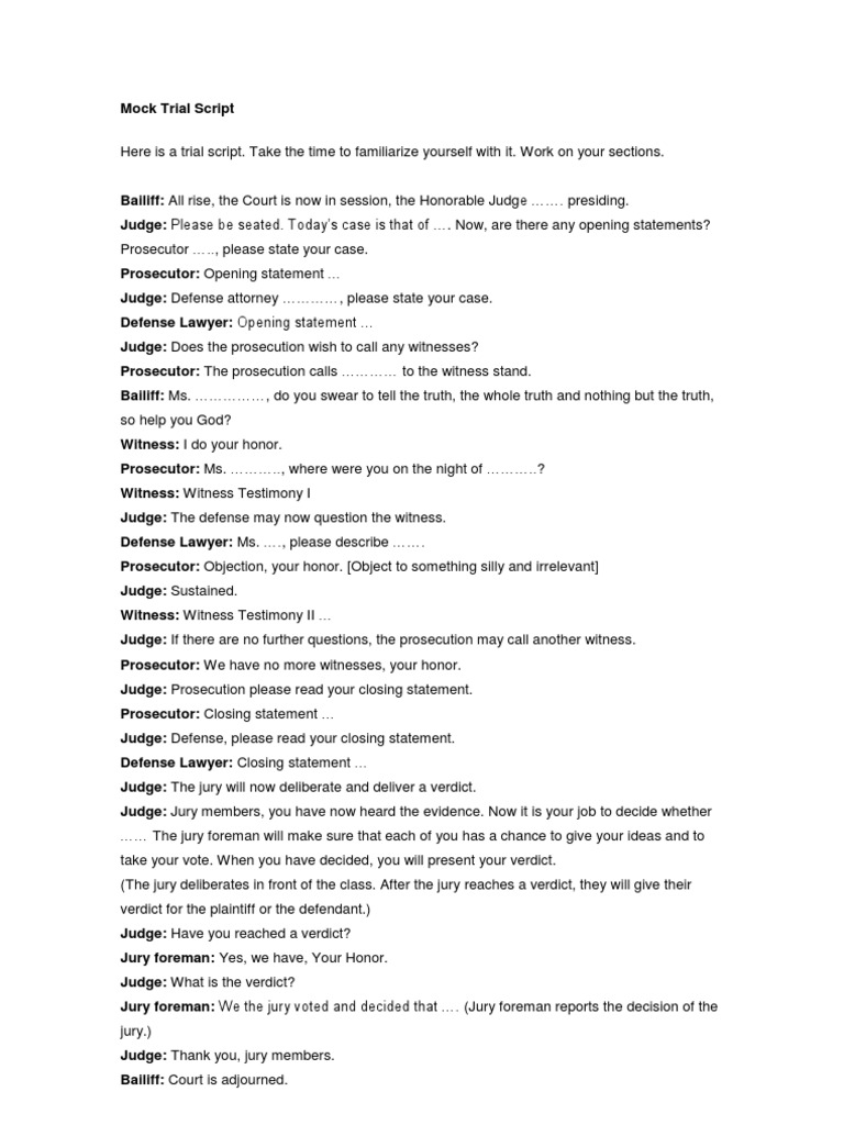 Trial Script | PDF | Prosecutor | Witness