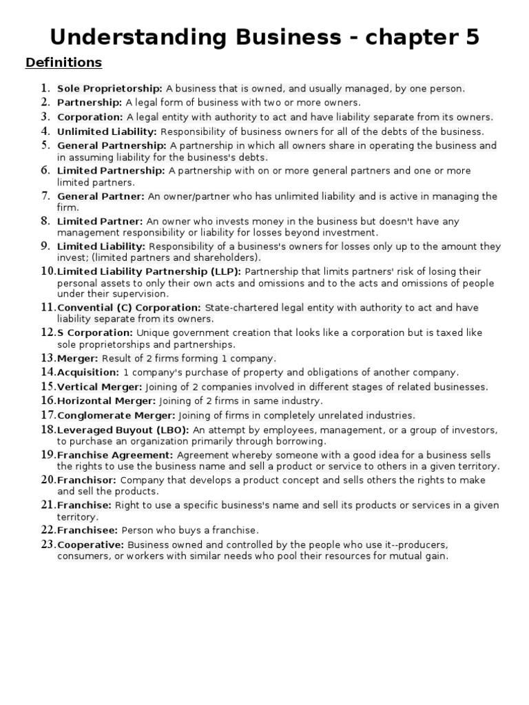 Understanding Business - Chapter 5 | Download Free PDF | Partnership ...