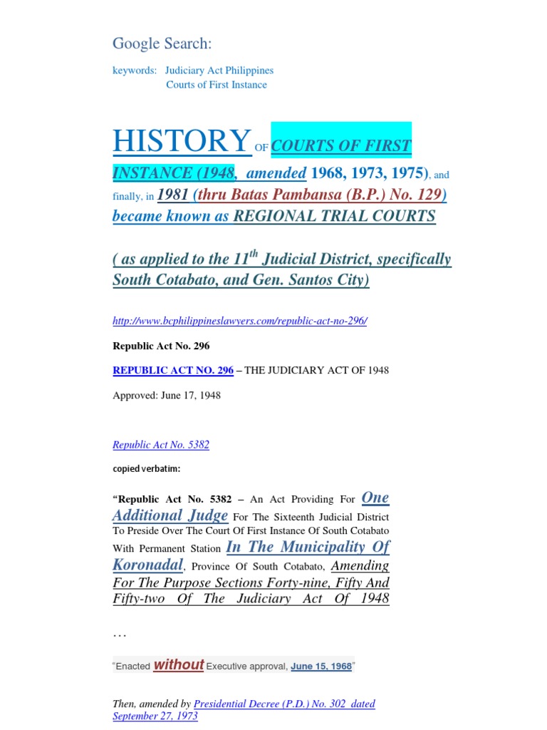 History of Courts of First Instance | PDF | Judiciaries ...