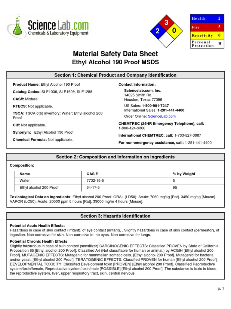 msds ethanol | Flammability | Ethanol | Free 30-day Trial | Scribd