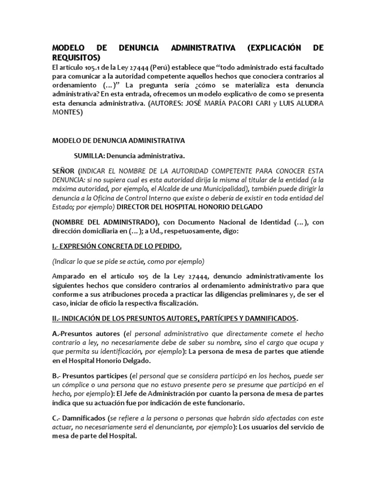 Modelo de Denuncia Administrativa