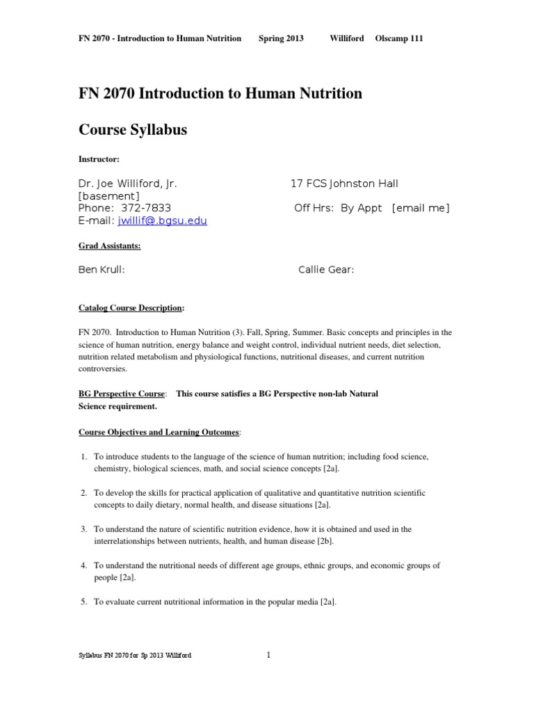 Human Nutrition Course Syllabus | PDF | Academic Dishonesty | Nutrition