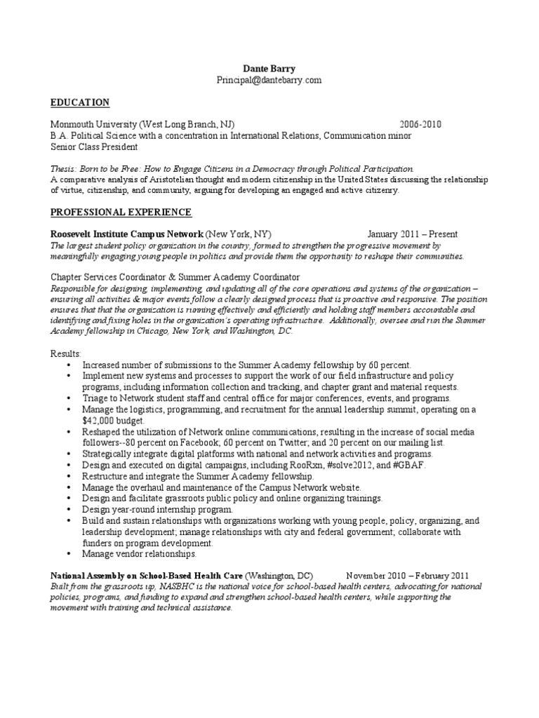 Dante Barry Resume | PDF | United States Congress | American Government