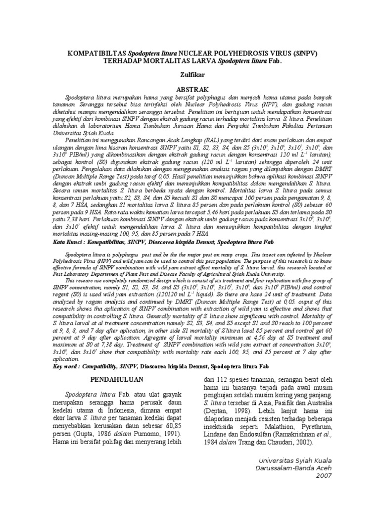 Efektivitas SlNPV dan Ekstrak Gadung | PDF