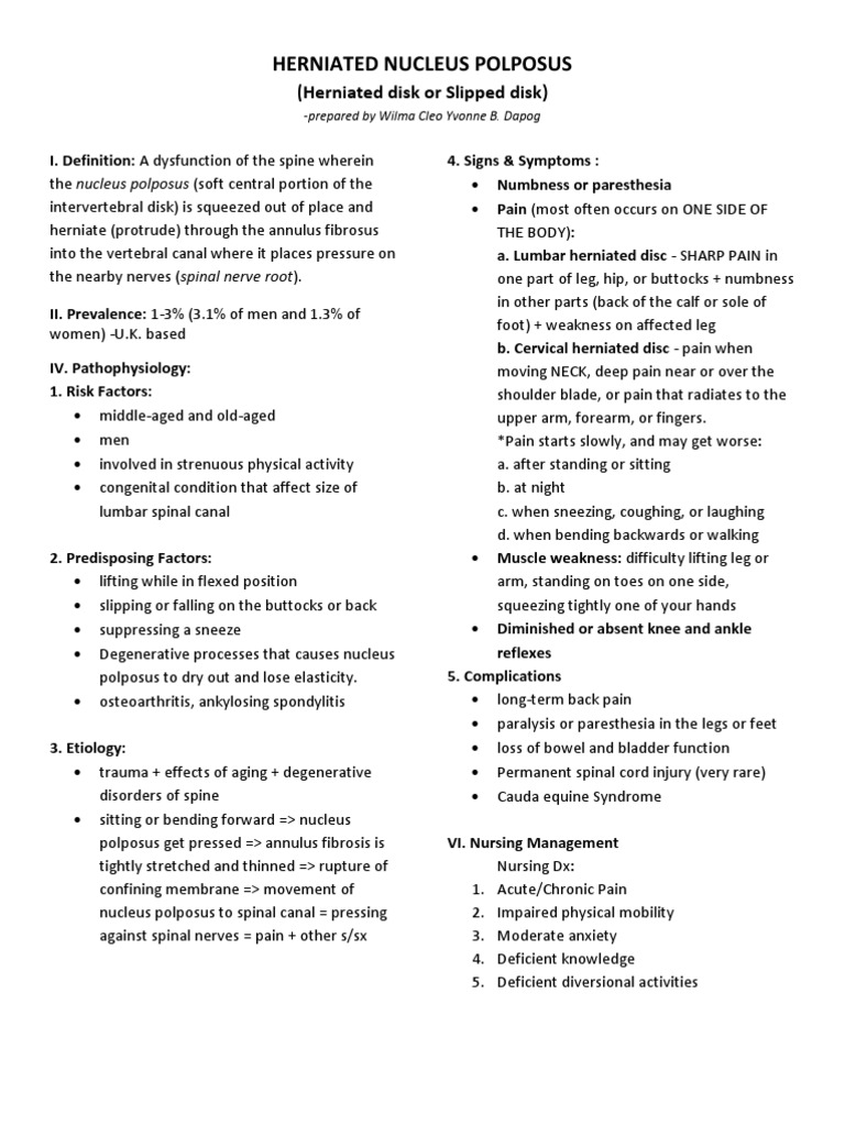 HNP Handout | PDF | Musculoskeletal System | Human Anatomy