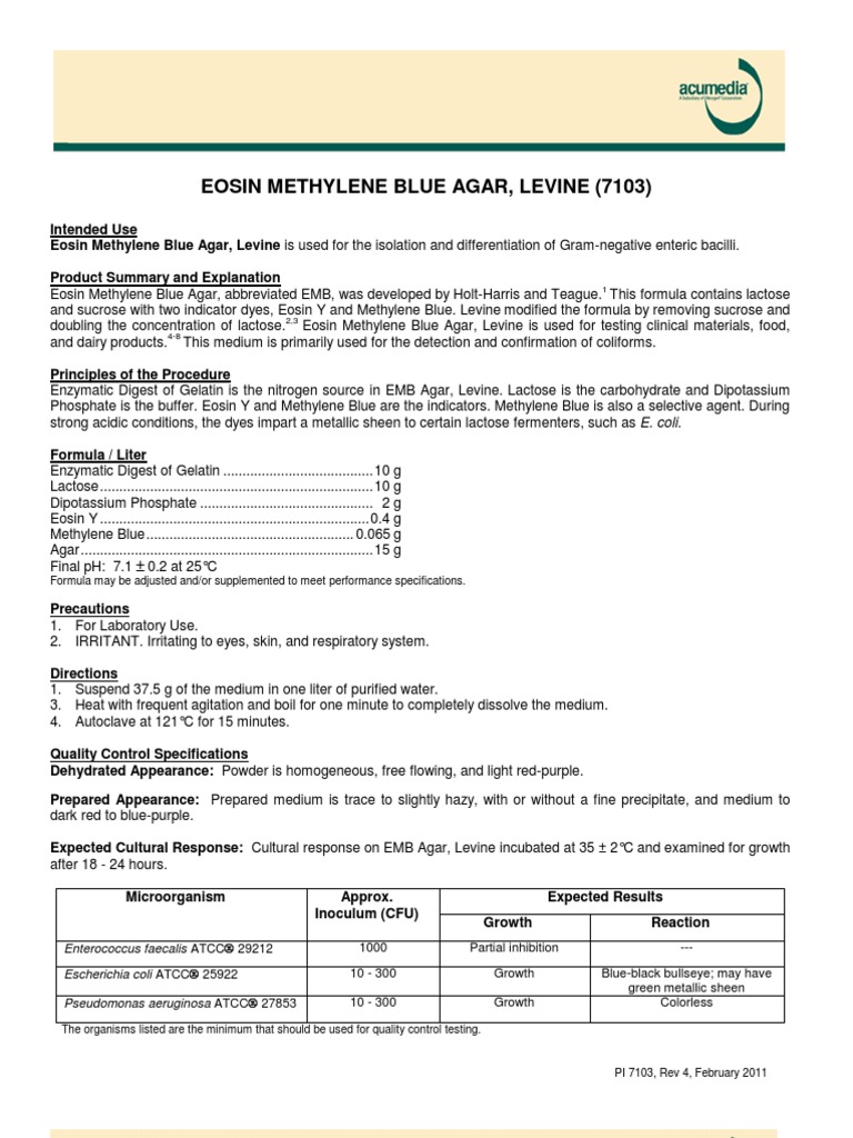 Emb Agar | PDF | Growth Medium | Agar
