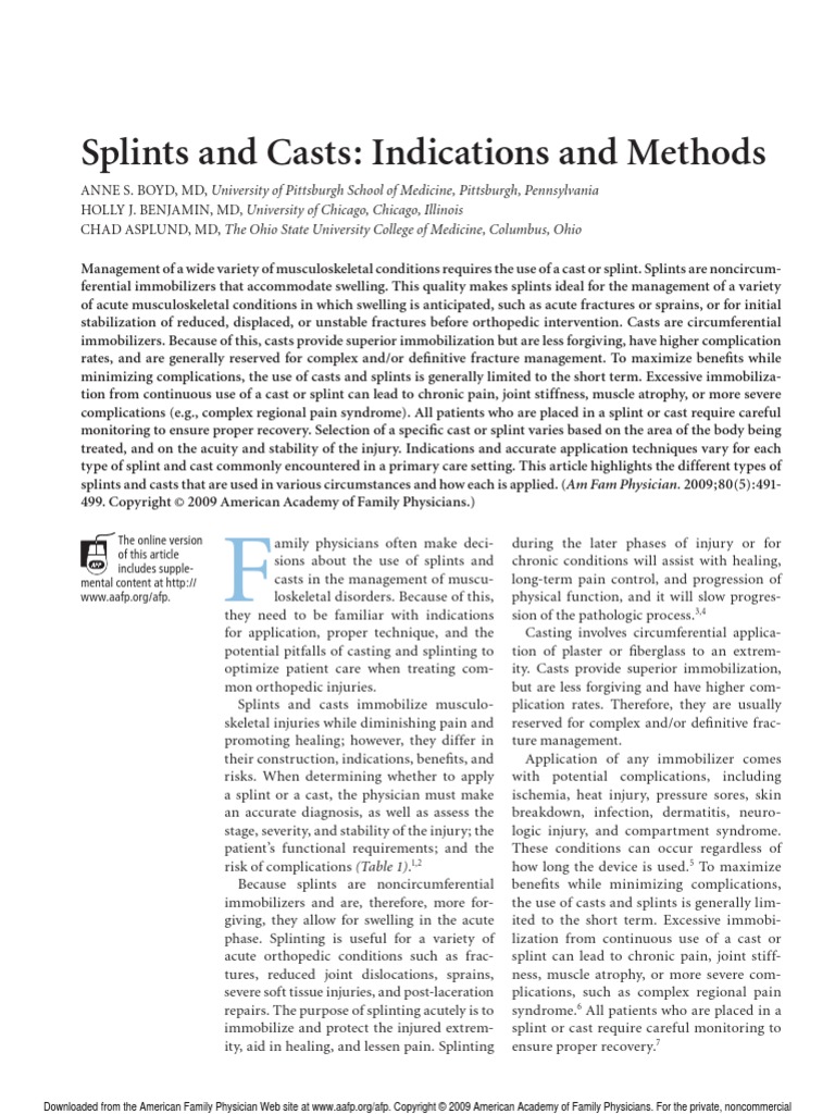 Splints and Casts: Indications and Methods | PDF | Elbow | Anatomical ...