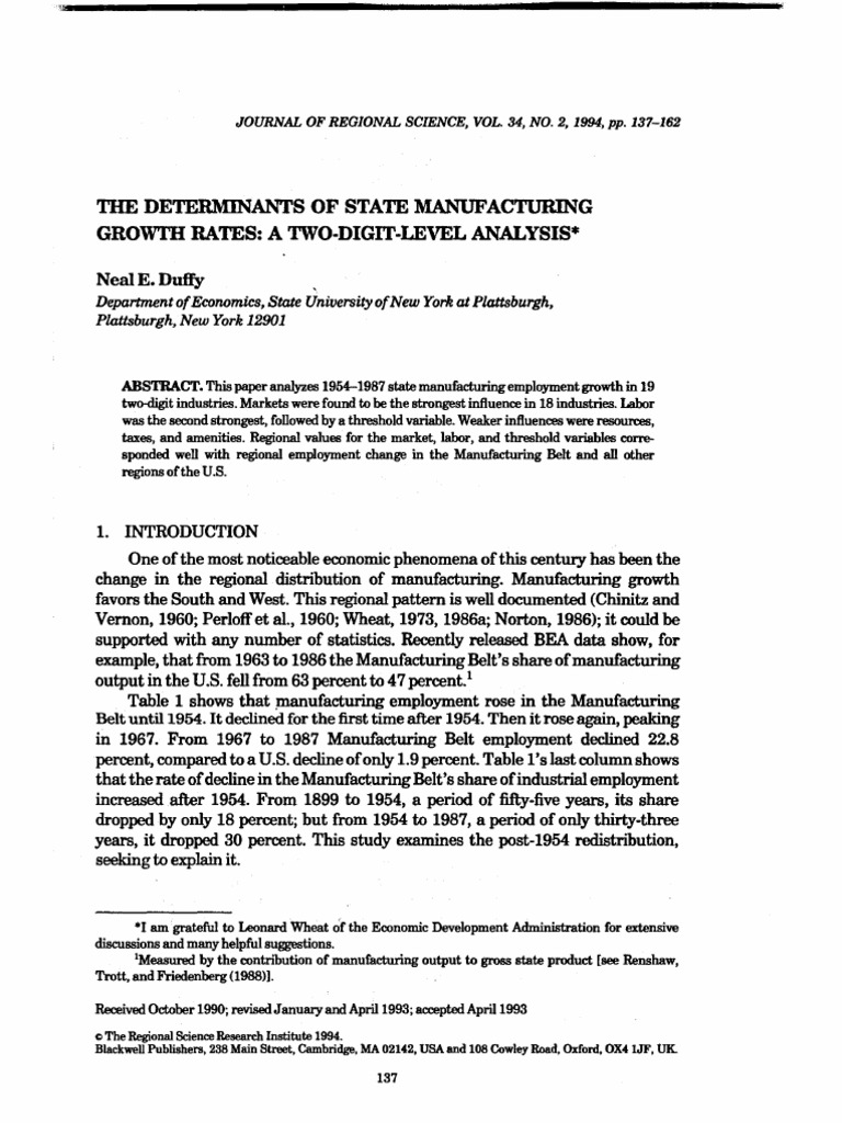 The Determinants of State Manufacturing Growth Rates: A Two-Digit-Level ...