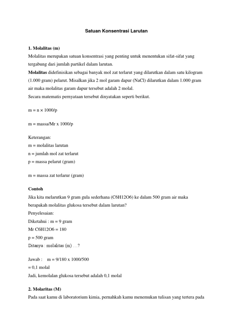 Satuan Konsentrasi Larutan | PDF