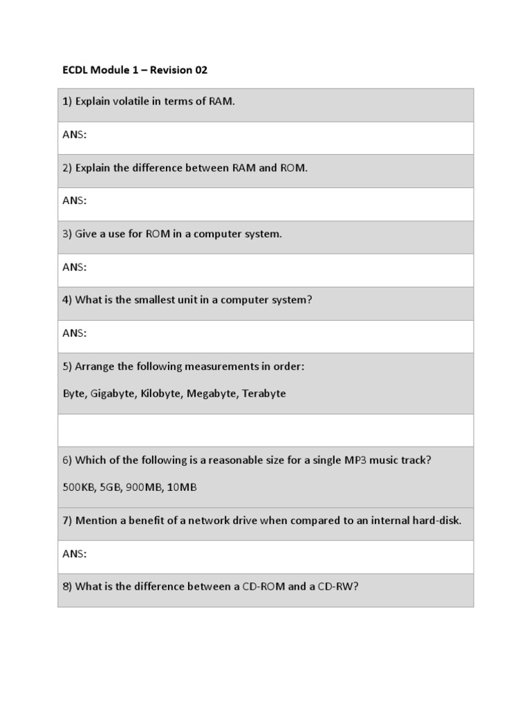ECDL Module 1 - Revision 02 | PDF