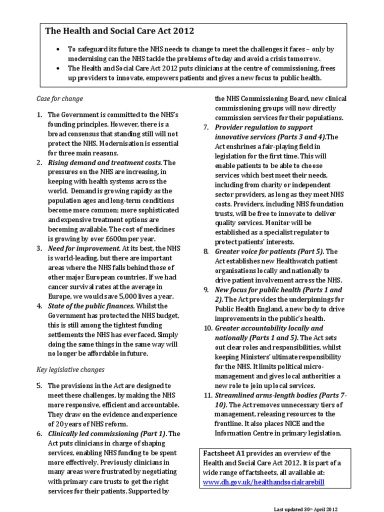 NHS Act Overview: Clinicians Lead Commissioning | PDF | National Health ...