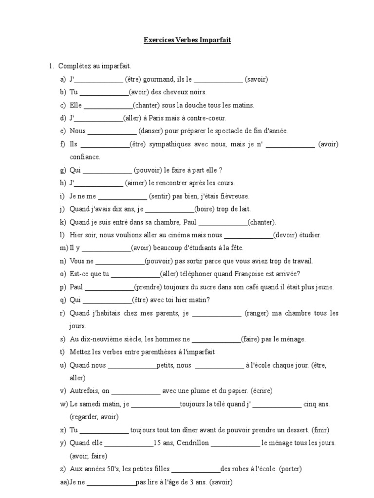 Imparfait Exercices Conjugaison CE2 ♢ L'imparfait ~ Cartable D'une